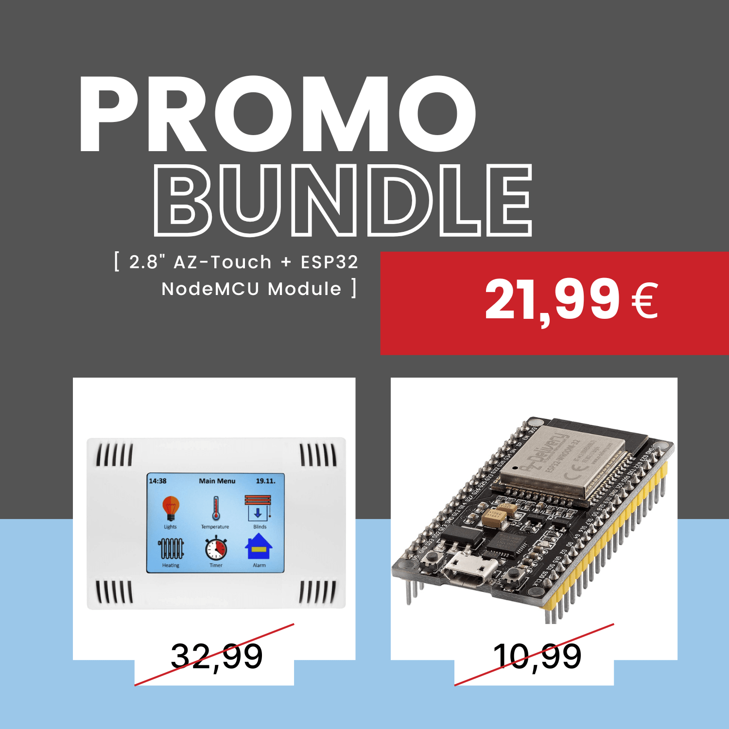 Promo Bundle: AZ-Touch MOD Wandgehäuseset mit 2,8 Zoll Touchscreen + E